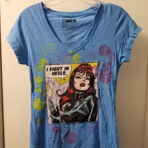 Marvel | Tops | Mrvel I Fight In Heels Sequin V Neck Tee | Poshmark